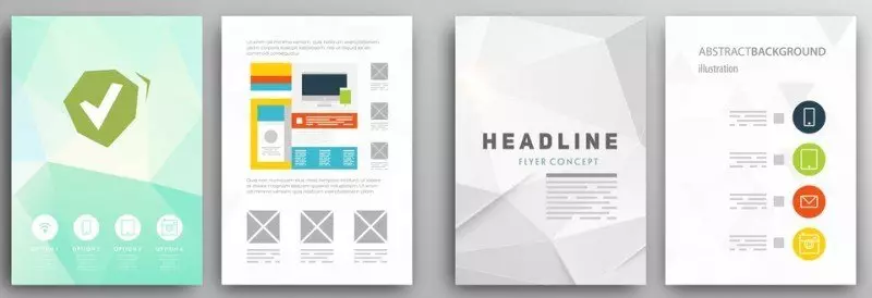 Set Flyer, Template Desain Brosur. Latar Belakang Modern Abstrak Segitiga Geometris.