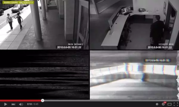 Pagkuha sa hulagway sa CCTV-like video nga nagpaila sa Robots Are Eating the Building ARG