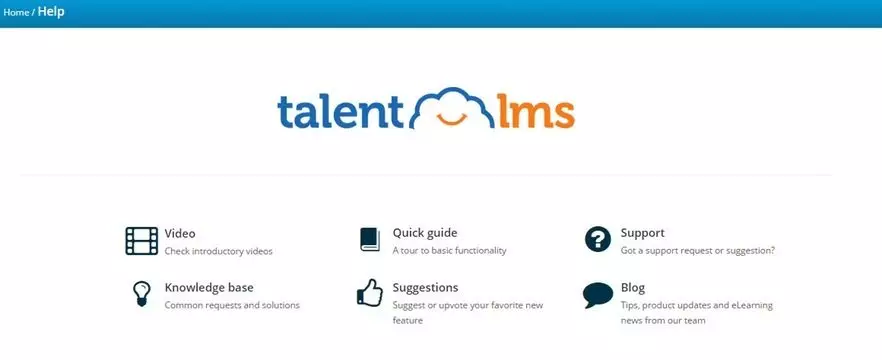 Опции на менито за помош на TalentLMS