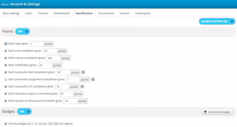 Fleksibiliti gamifikasi TalentLMS